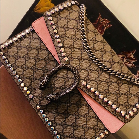 Gucci | Bags | Gucci Purse With Pink Stitching Crystals | Poshmark